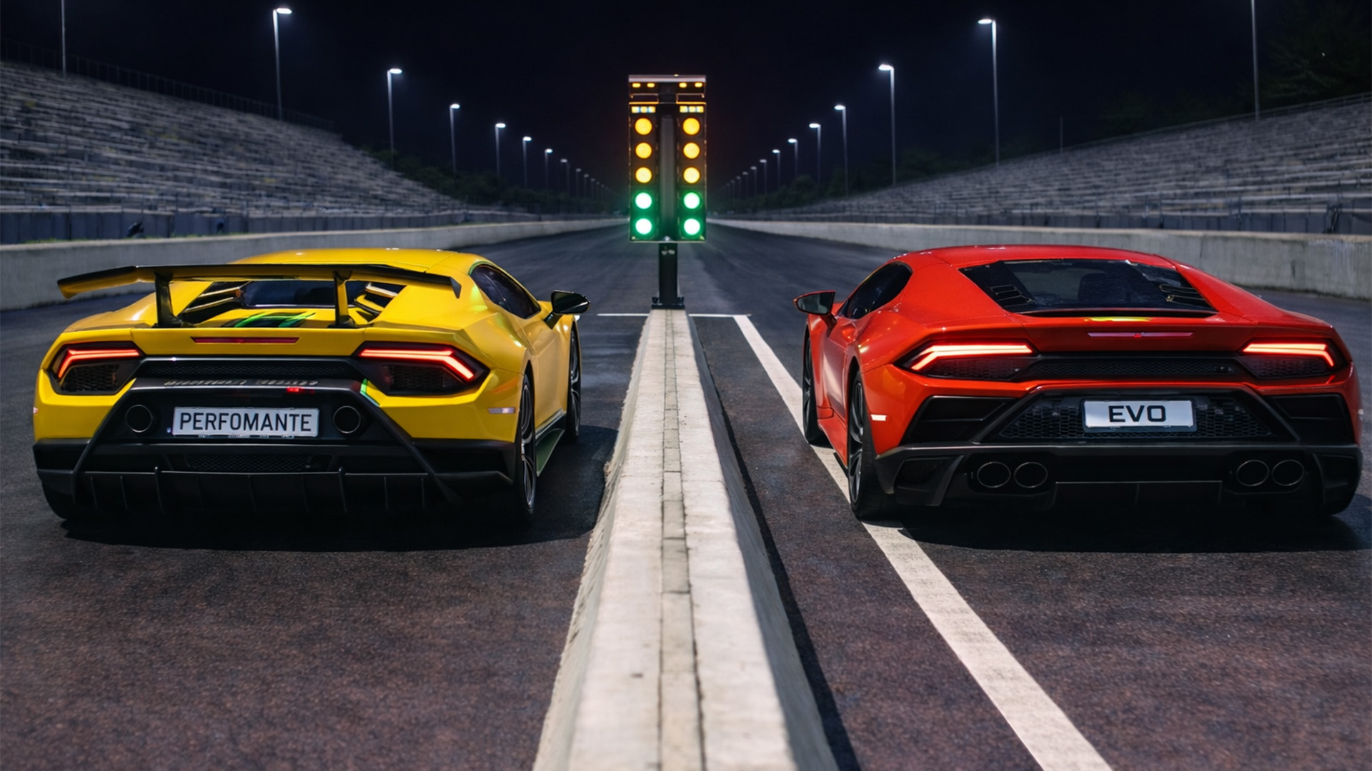 Lamborghini Huracan EVO vs Lamborghini Huracan Performante drag race