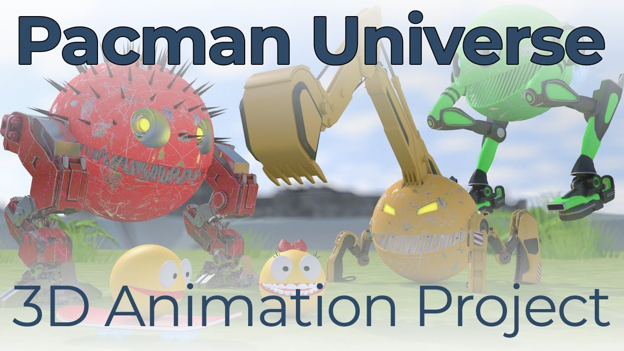 Pacman and flying two-legged robot Pacman vs excavator robot and ...