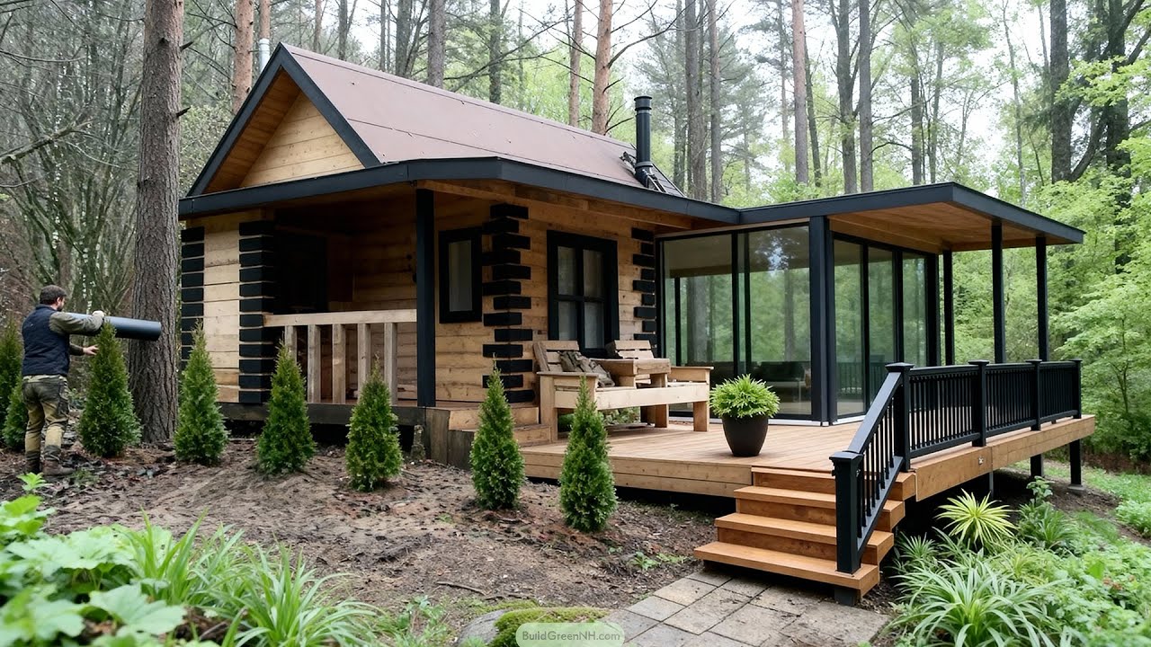 Man builds a cozy wooden cabin off grid in the forest | Part 2