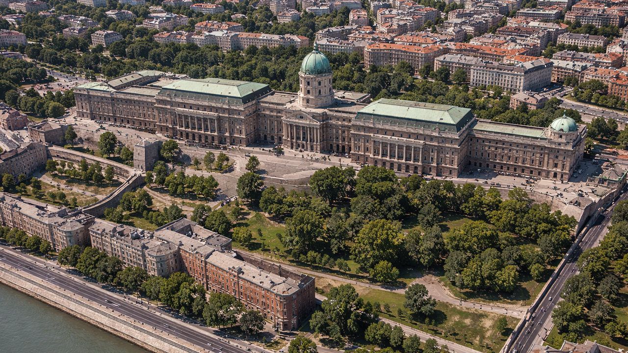 Historic Buda Castle and river view from above