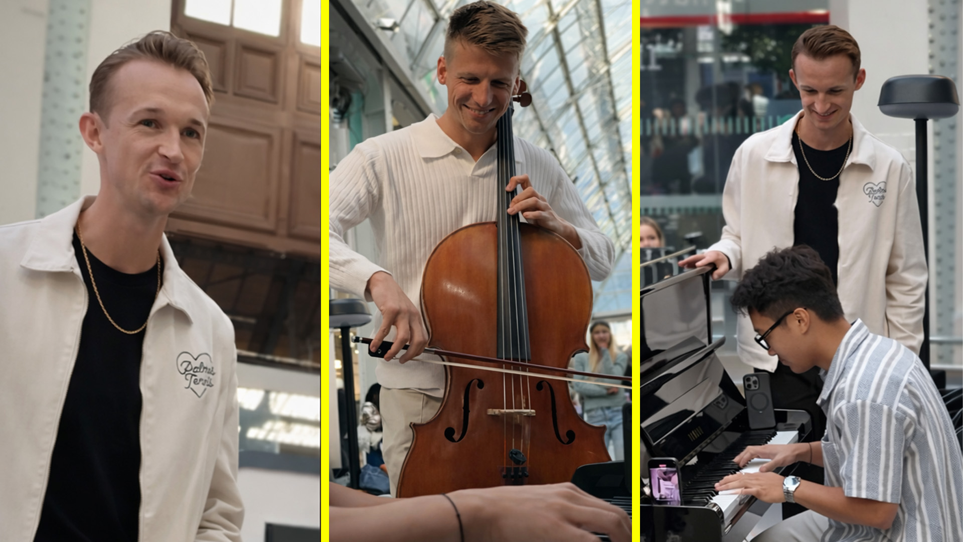 Luke Burr performs Beautiful Things at a train station