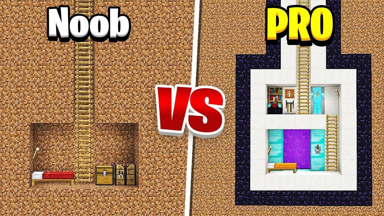 Noob vs pro face off at secret base in Minecraft