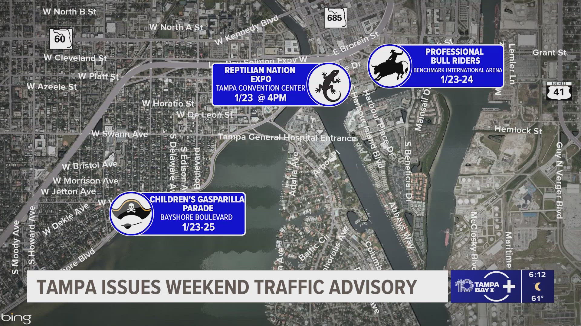 City of Tampa issues weekend traffic advisory for a busy weekend