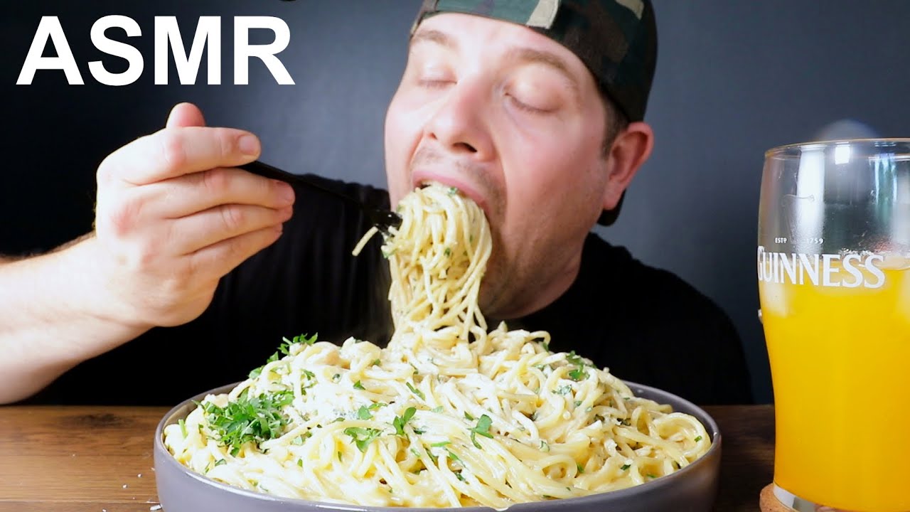 ASMR chicken alfredo pasta mukbang | No talking