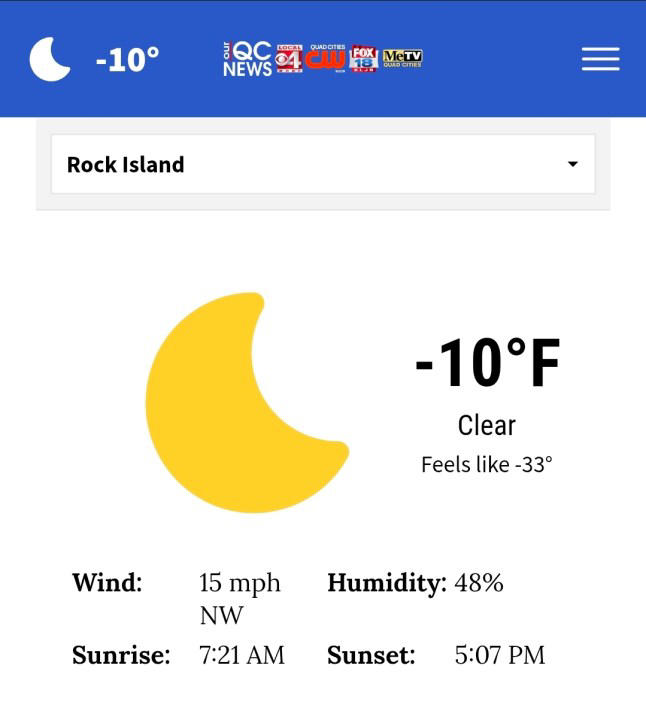 Worst case scenario is -40° in Quad Cities Friday morning
