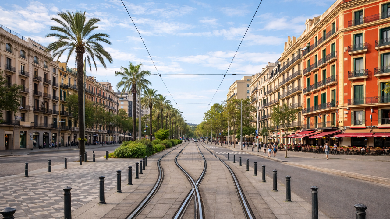 Midday charm along Barcelona’s palm boulevard