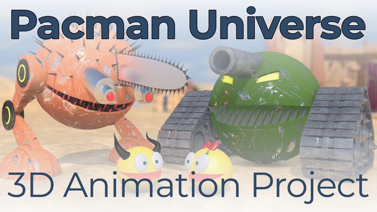 Pacman vs tank robot and two-legged chainsaw robot monsters