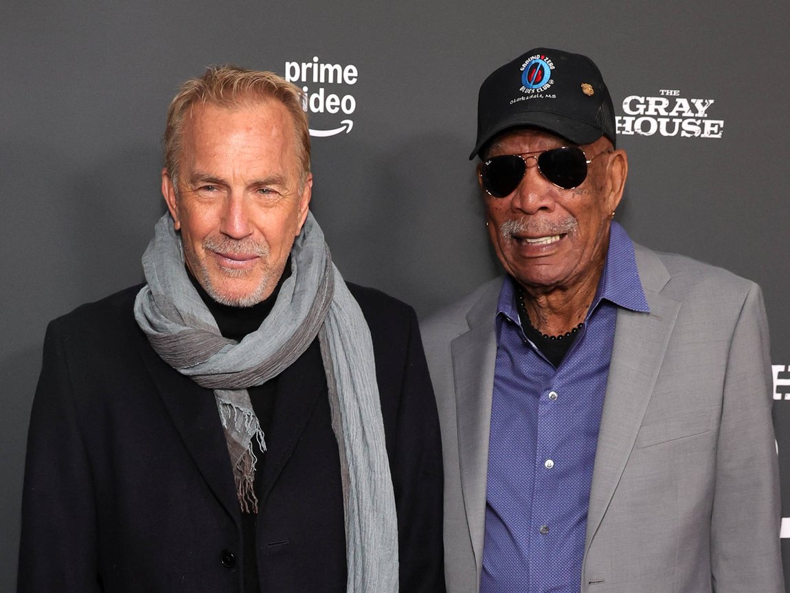 Kevin Costner and Morgan Freeman celebrate reunion on the red carpet