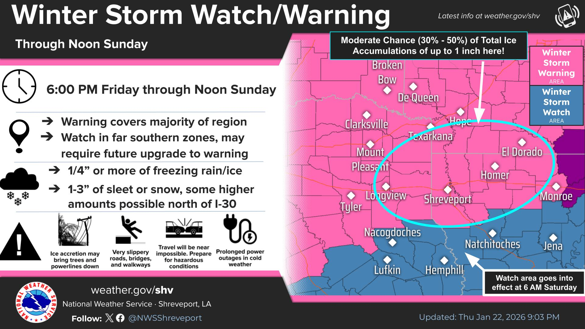 NWS circles ArkLaTex region, including Shreveport, as significant ice area