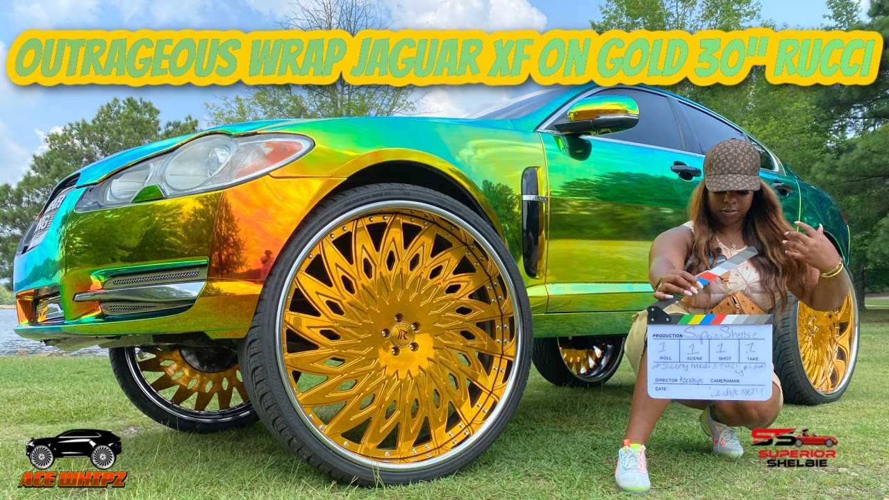Outrageous Wrap Jaguar XF on Gold 30” Rucci