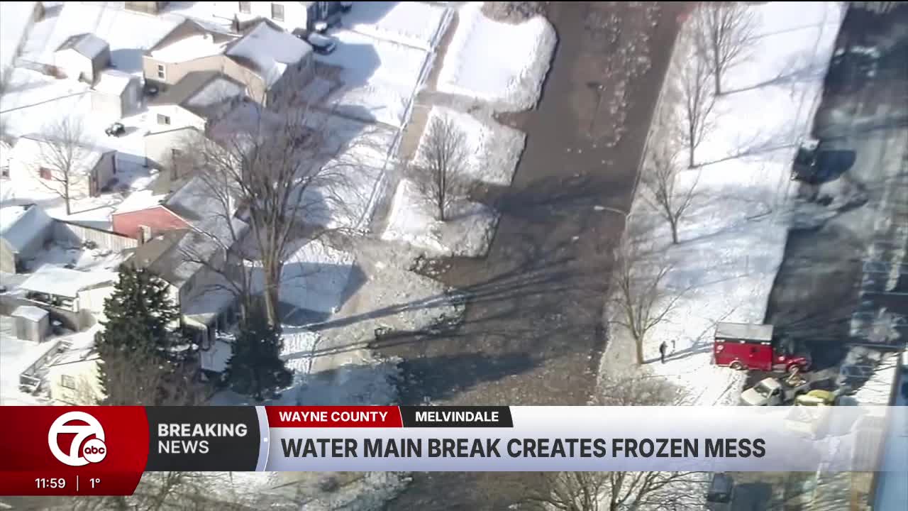 Water main break in Melvindale creates frozen mess