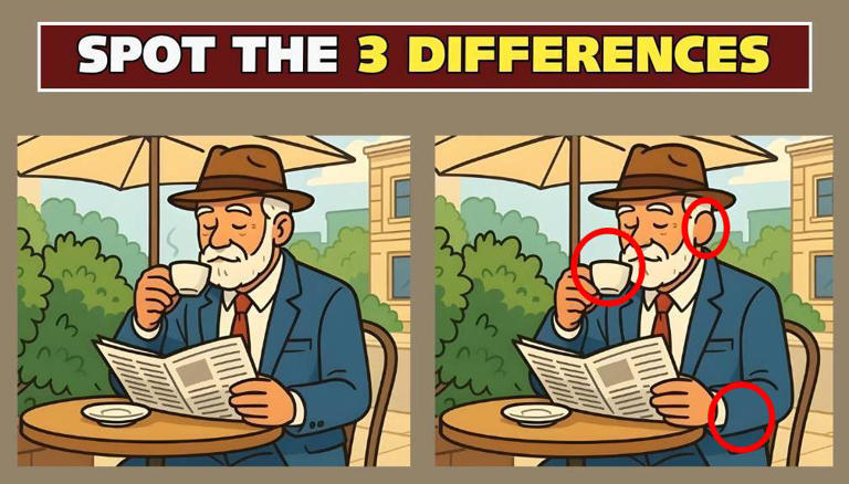 21-second challenge: Spot the differences in the old man reading newspaper!