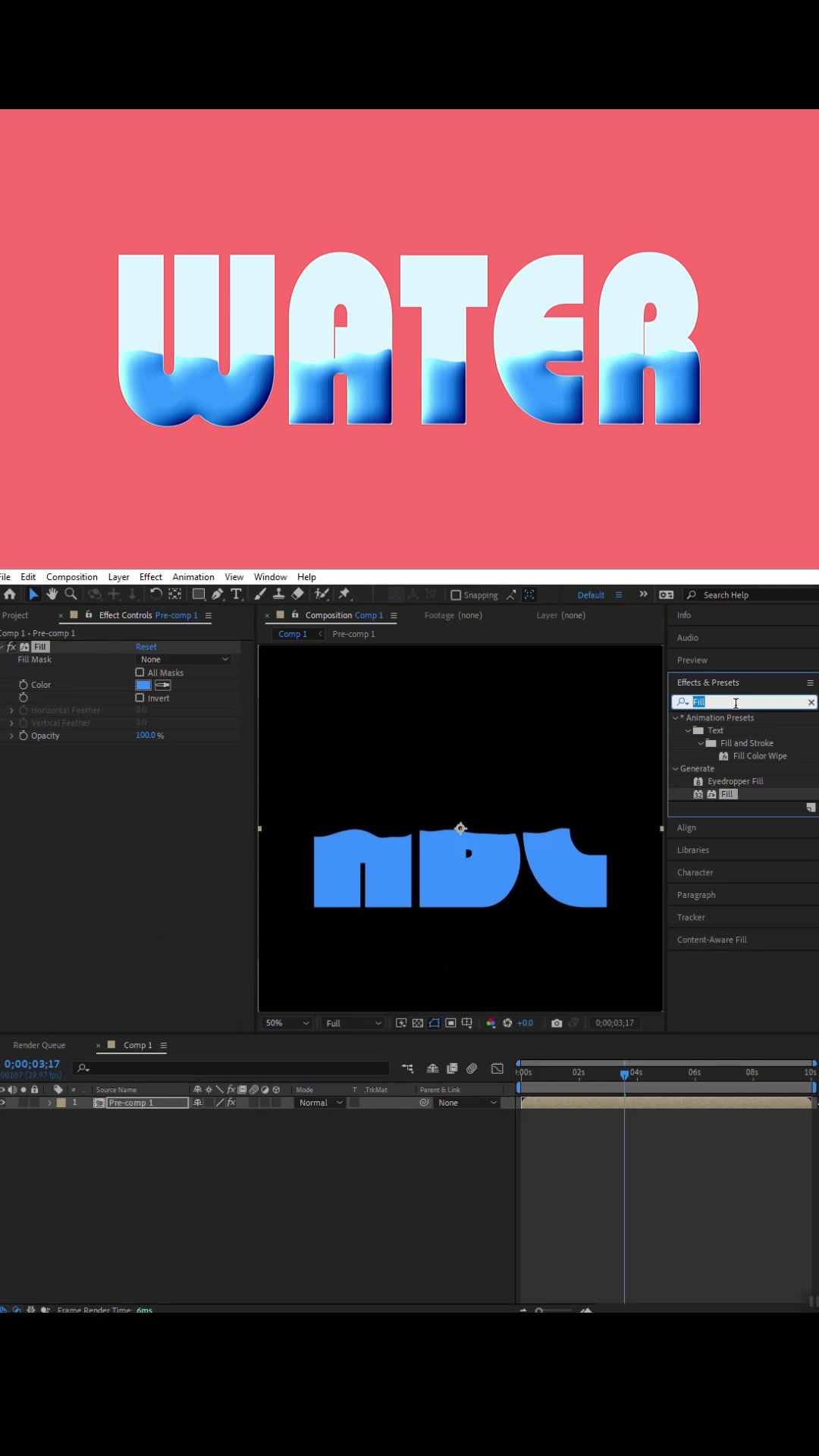 How to fill text with water animation in After Effects