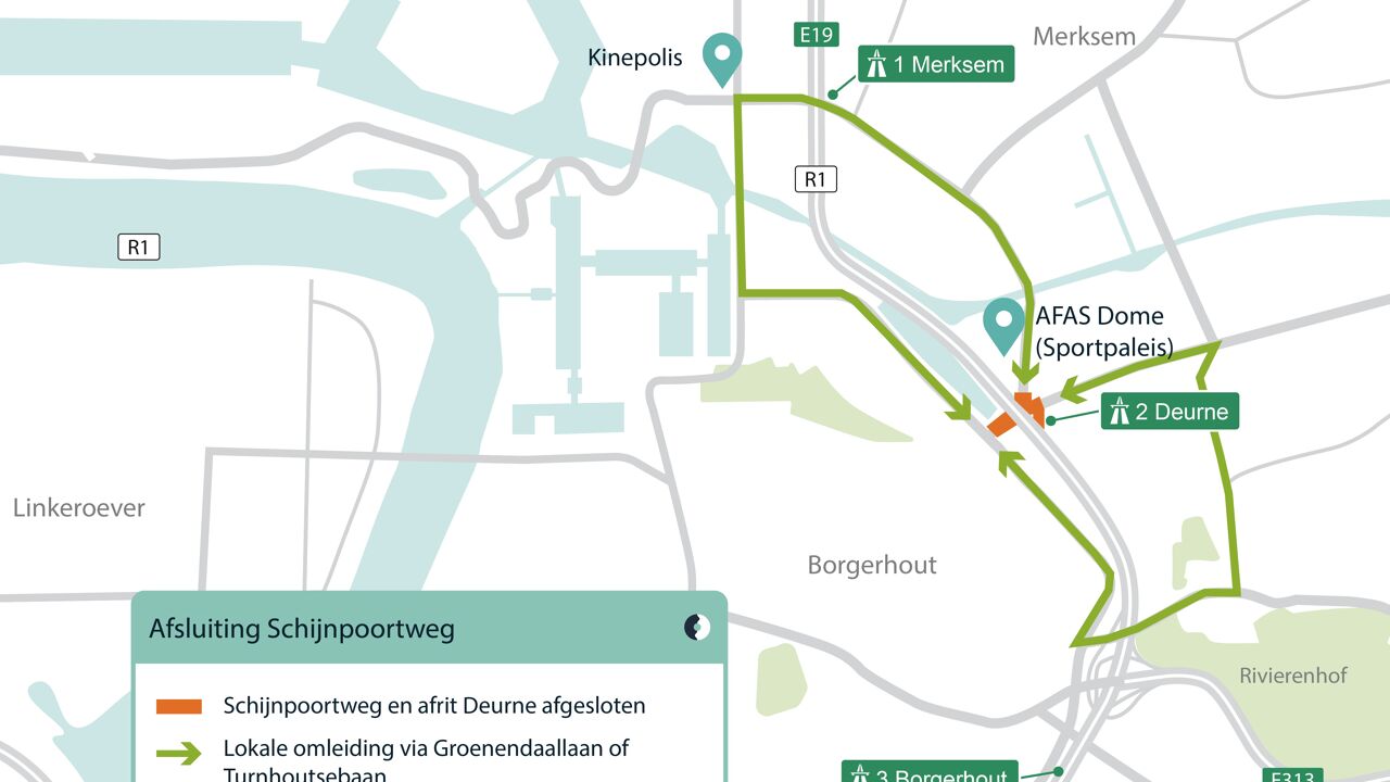 Schijnpoortweg en afrit Deurne op de Antwerpse ring dit weekend gesloten