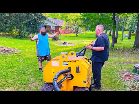 Stump grinding showdown: Clearing my yard despite angry neighbor drama!