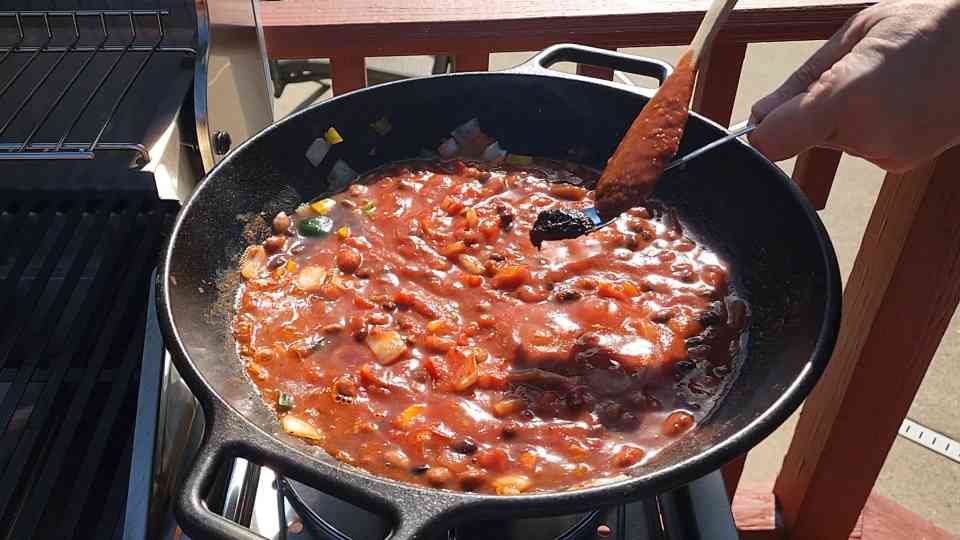 Over the top chili on a gas grill