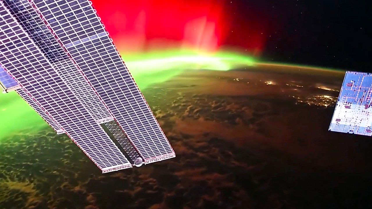 Aurora lights up Earth's atmosphere as seen from the ISS after solar flare