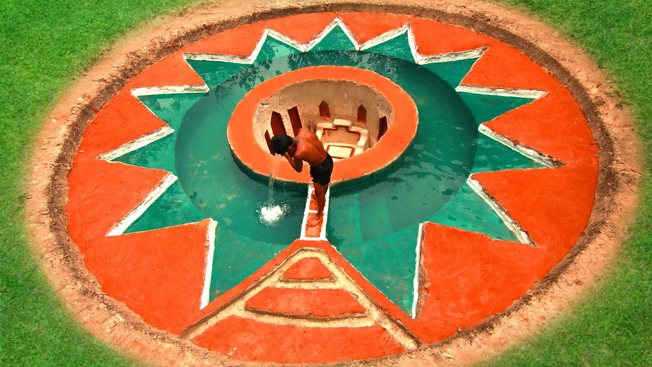 Building a stunning underground jungle pool with primitive tools