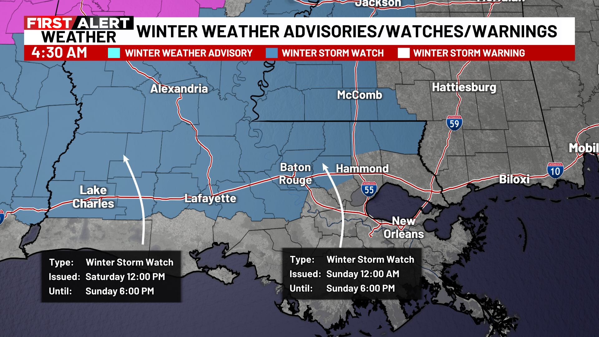 Baton Rouge activates emergency plans as winter storm watch includes ...