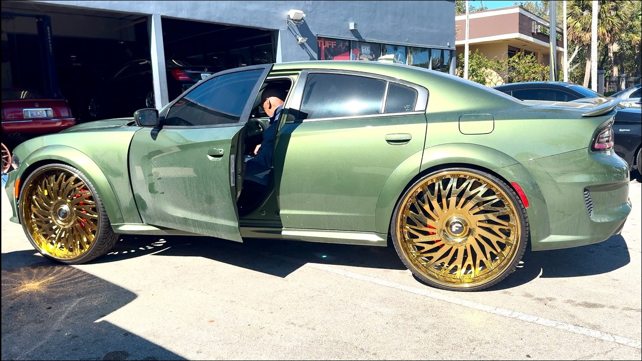 First widebody Dodge Charger Scatpack on gold 28" Forgiatos by C2C Customs