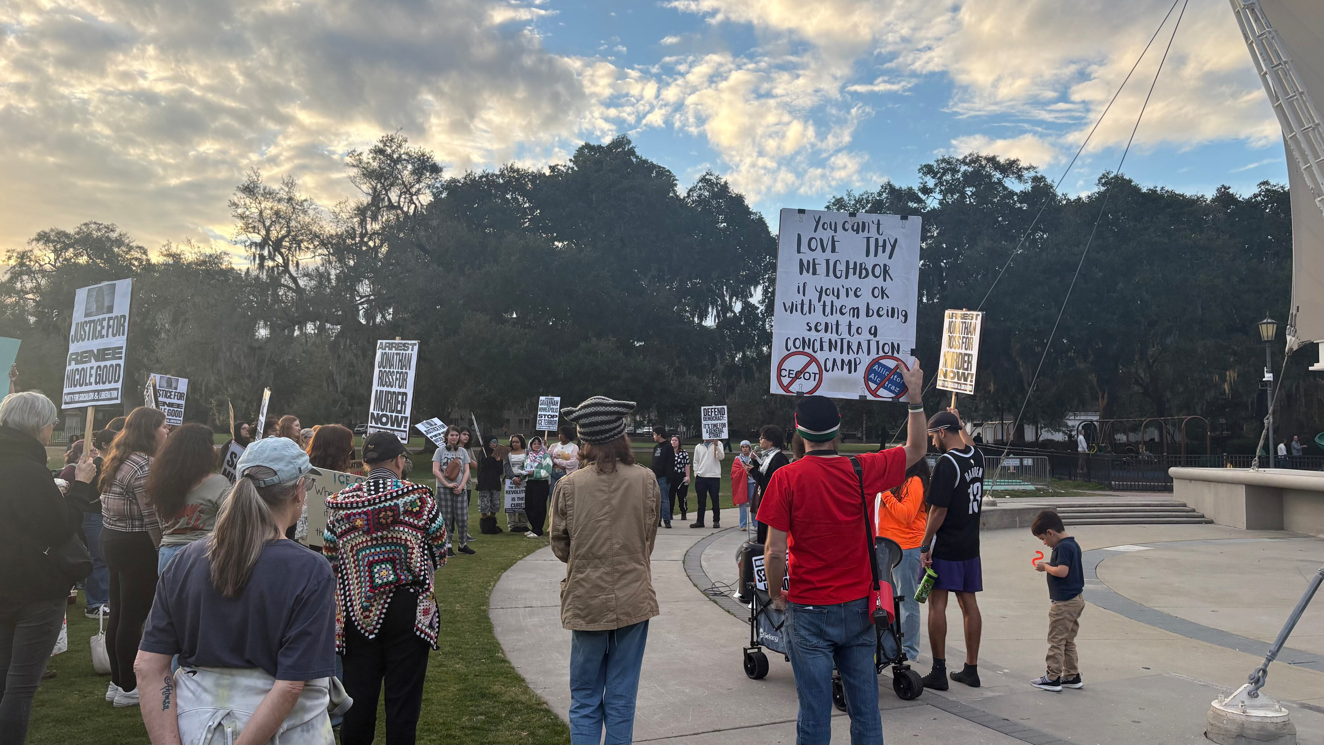 ICE protest happening in Forsyth Park