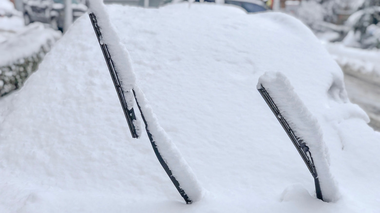 The risk with leaving your windshield wipers up in the snow