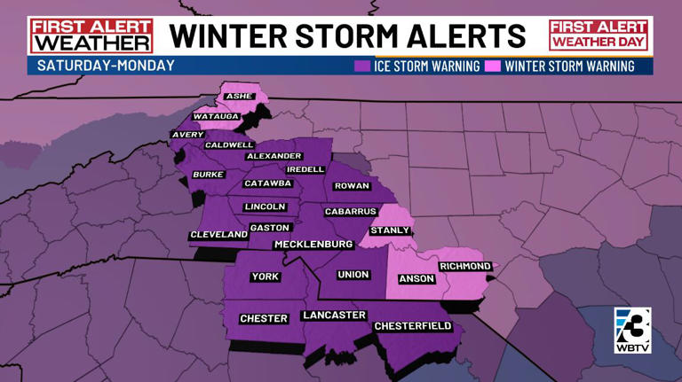 Watch: Impactful ice expected in Carolinas with weekend winter storm ...