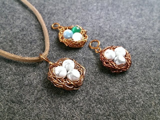 Bird's nest pendant - How to make wire jewelry 128