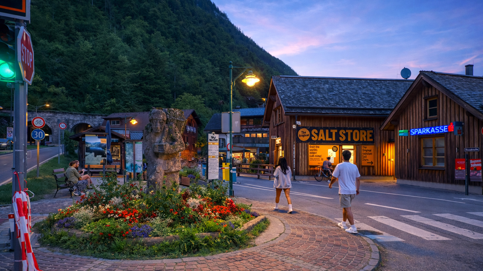 Hallstatt Austria fairytale evening walk by the lake (4K)