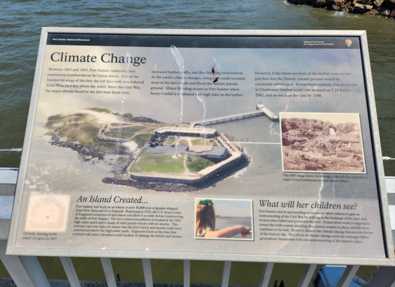 Fort Sumter sign warning of sea level rise taken down after executive order