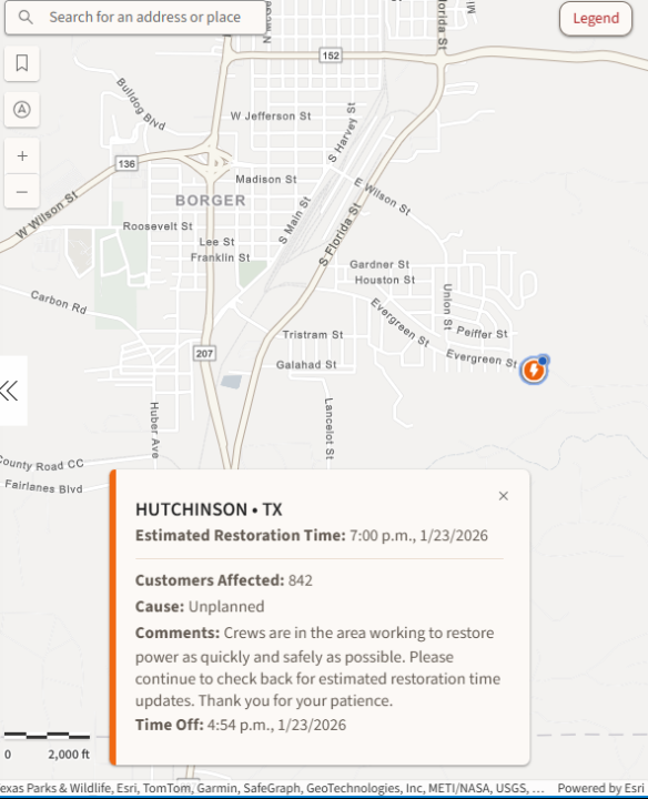 Xcel outage map shows power restored to Borger customers Friday