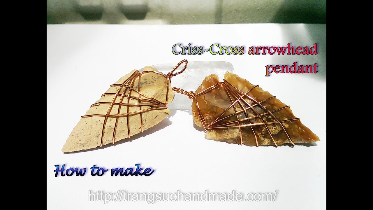 Criss-cross wire wrapped stone arrowhead pendant - wire jewelry making 377