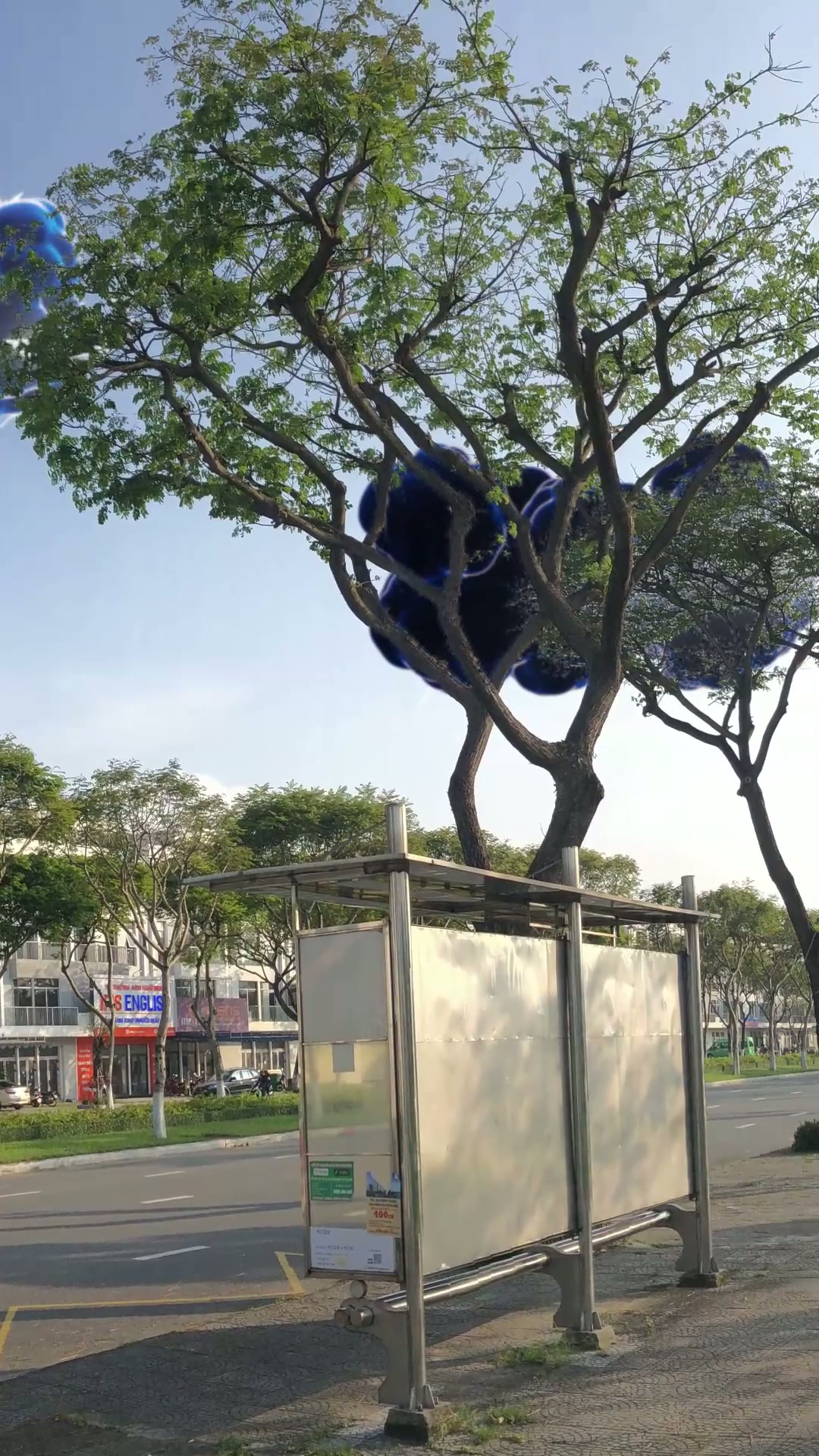 Cartoon clouds appear on the street