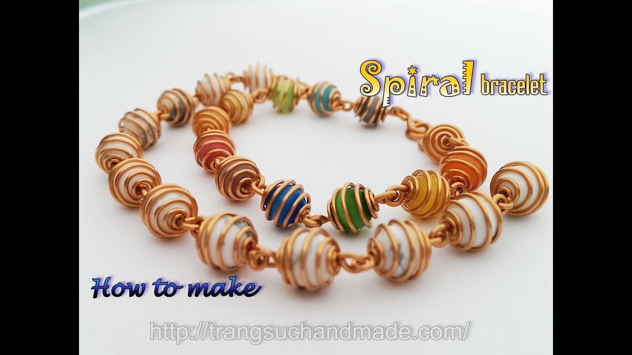 Spiral bracelet with small spherical stone - Simple jewelry from copper ...