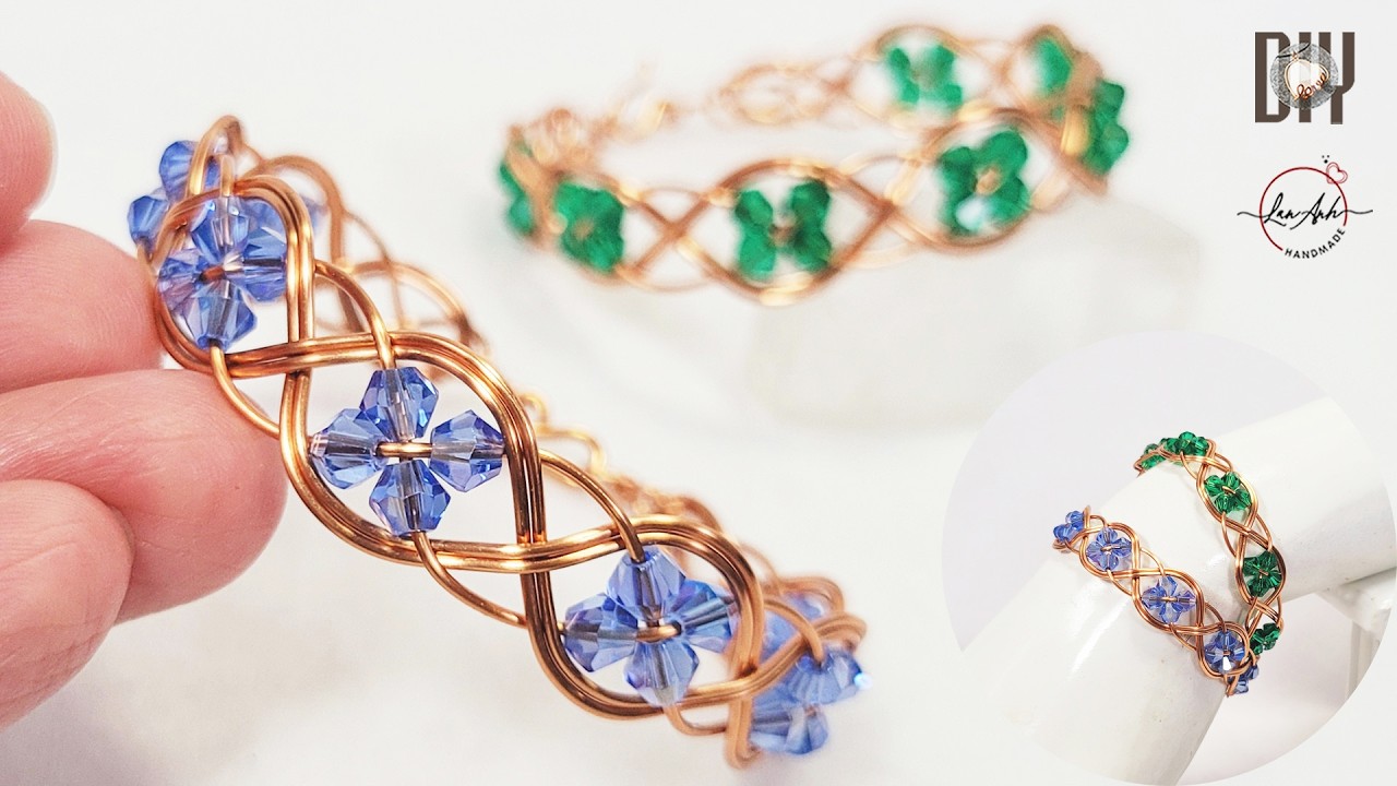 Easy wire bead bracelet making tutorial | 4-strand braid cuff bracelet 1071