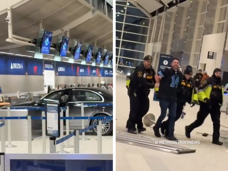 Car crashes into terminal at Detroit airport in crazy video