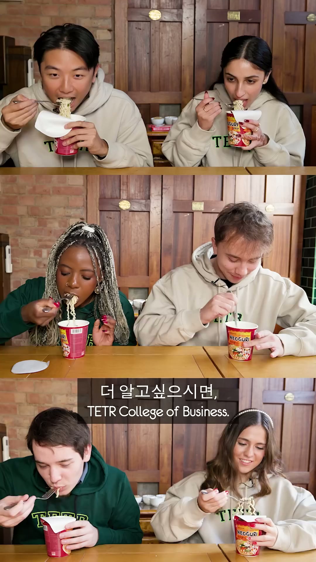 International students try spicy Korean Neoguri ramen for the first time!