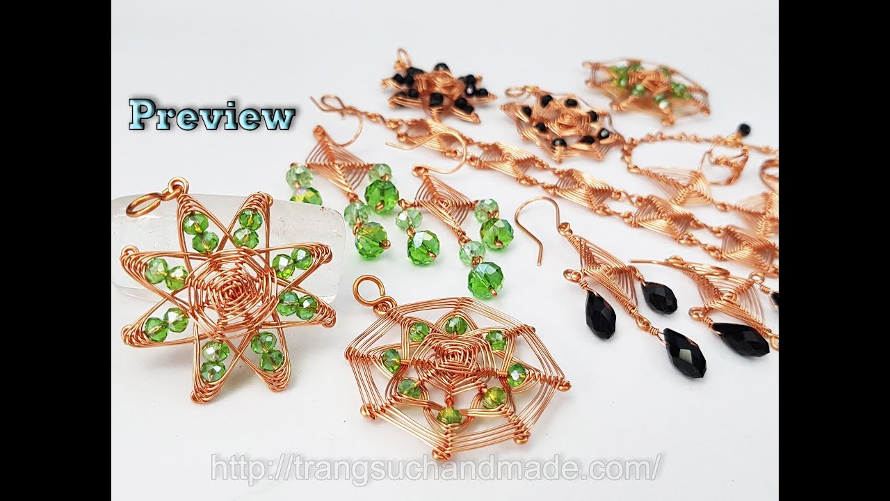 Preview jewelry set from copper wire inspired "God's eye craft" 491