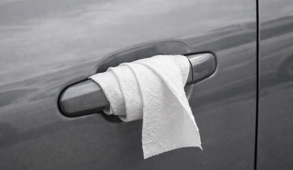 Om du hittar hushållspapper vid bilens dörrhandtag ska du absolut inte ...