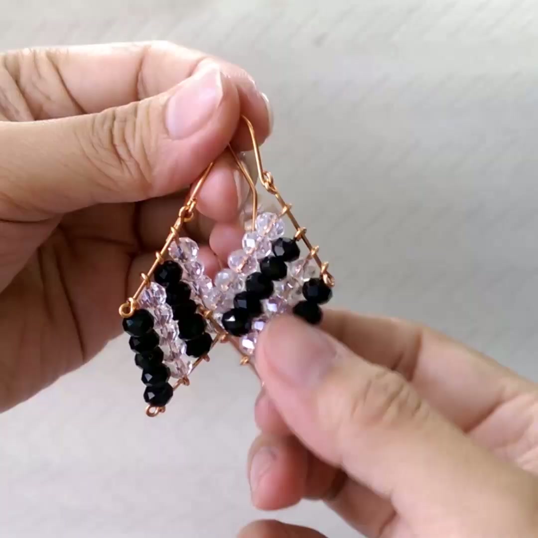 Simple rhombus-shaped | earring | crystal beads @LanAnhHandmade 862 #Shorts