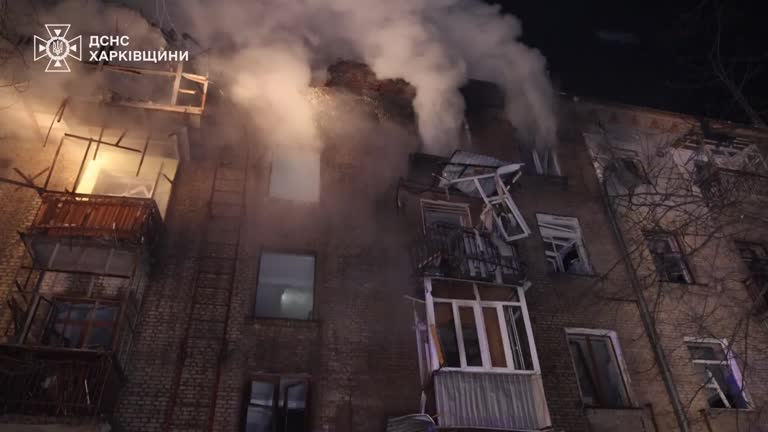 Firefighters in Kharkiv respond after Russian attack on Ukraine's two ...