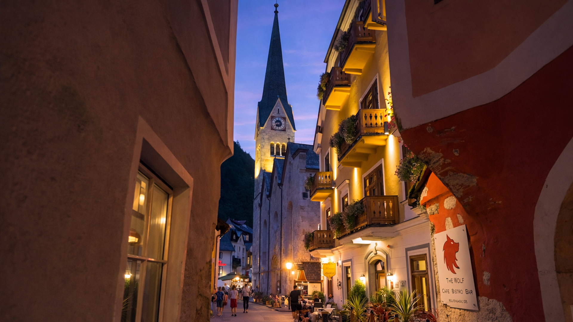 Hallstatt Austria scenic evening walk with lake reflections (4K)