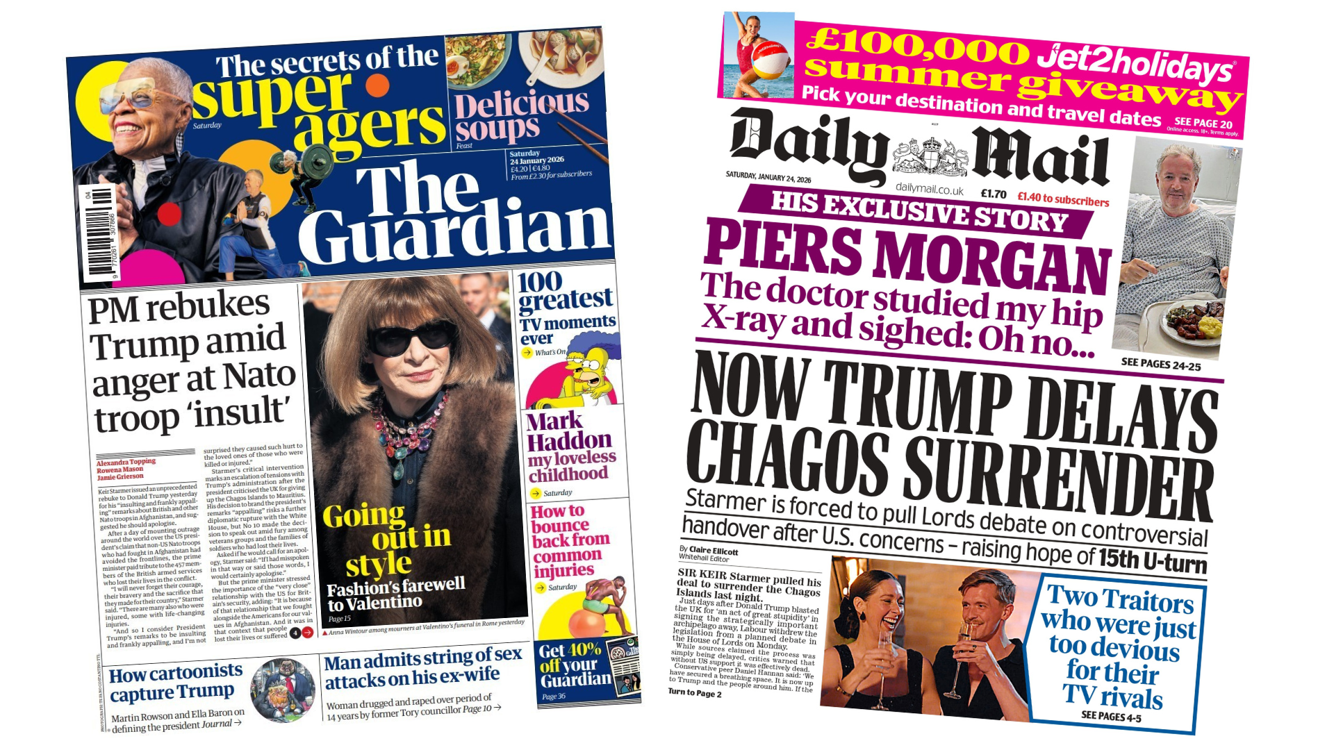 'Anger at NATO troop insult' and 'Trump delays Chagos surrender'