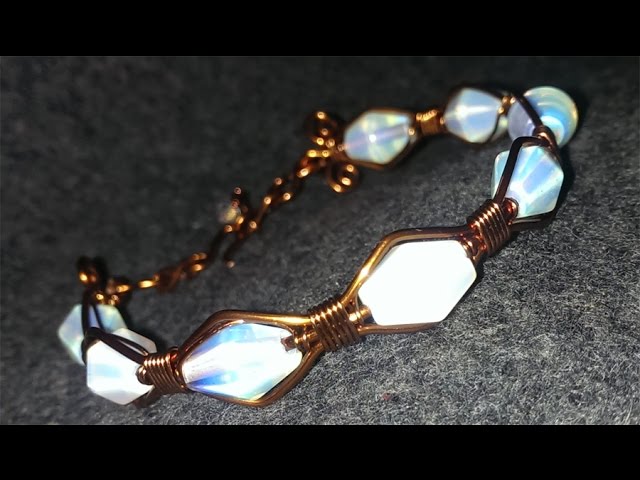 Copper Wire Bracelet With Opalite Handmade Beaded Jewelry 117