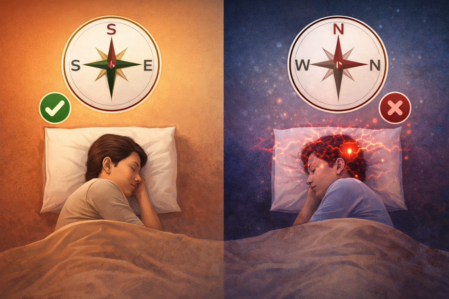 Why is it advised to never sleep with your head towards the north?