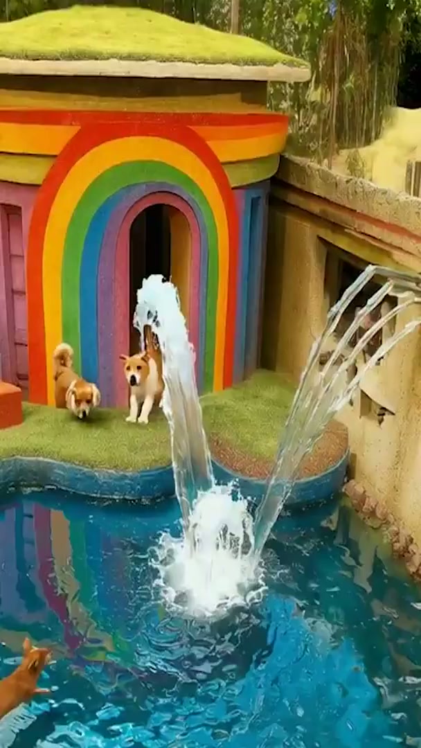A dog jumps into a rainbow pool, leading to an unexpected outcome ...