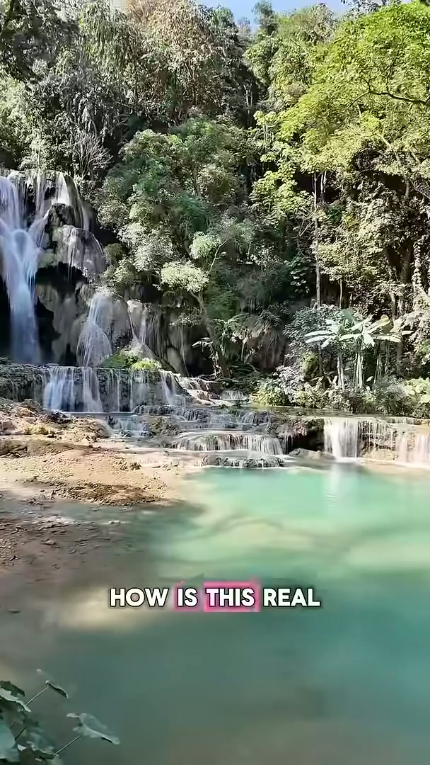 The Kuang Si Waterfall is insane! 😆 #Laos