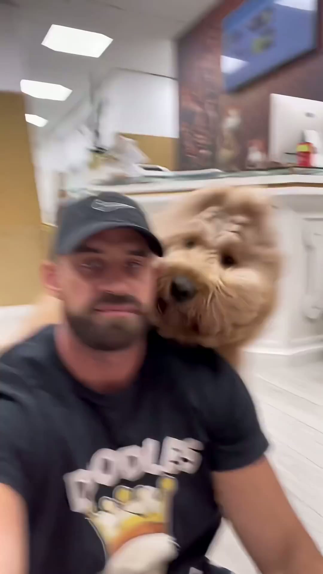 My dog likes to give drive-by kisses! #dogdad #goldendoodle #reunited