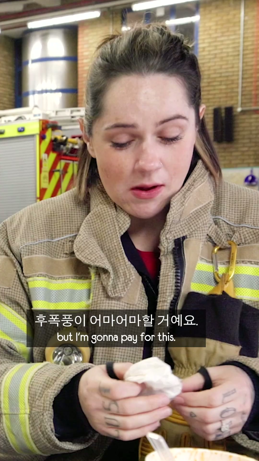British Firefighters Try Korean Fire Noodles X2