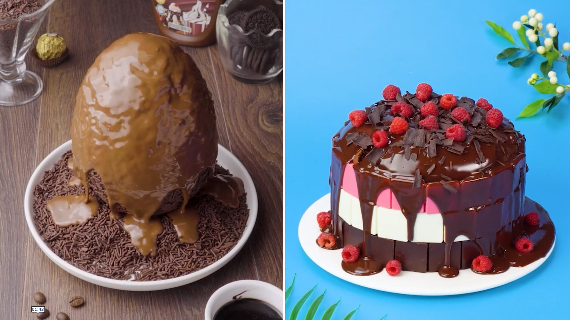 A caramel covered chocolate cake meets a berry drip cake